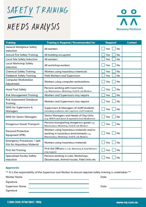 Safety Training Needs Analysis Safety Training Needs Analysis
